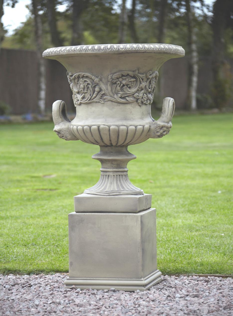 Large Urn Handles on Plinth – Bow Garden Centre